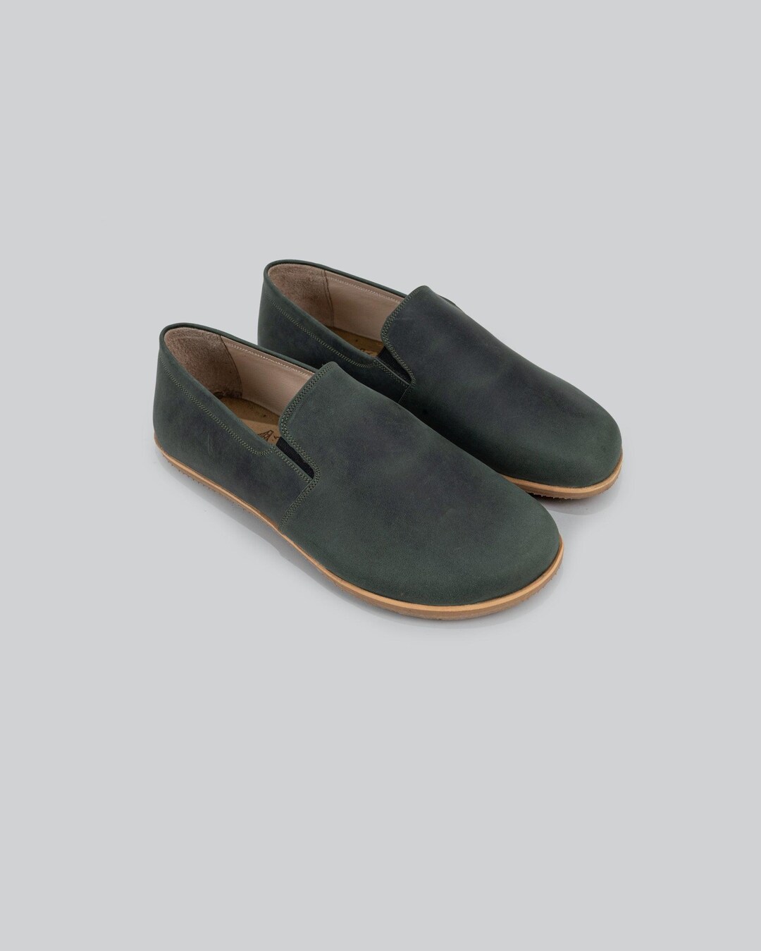 Green Barefoot Shoes - Wide Toe Box Handmade Loafers - Buffalo Leather ...
