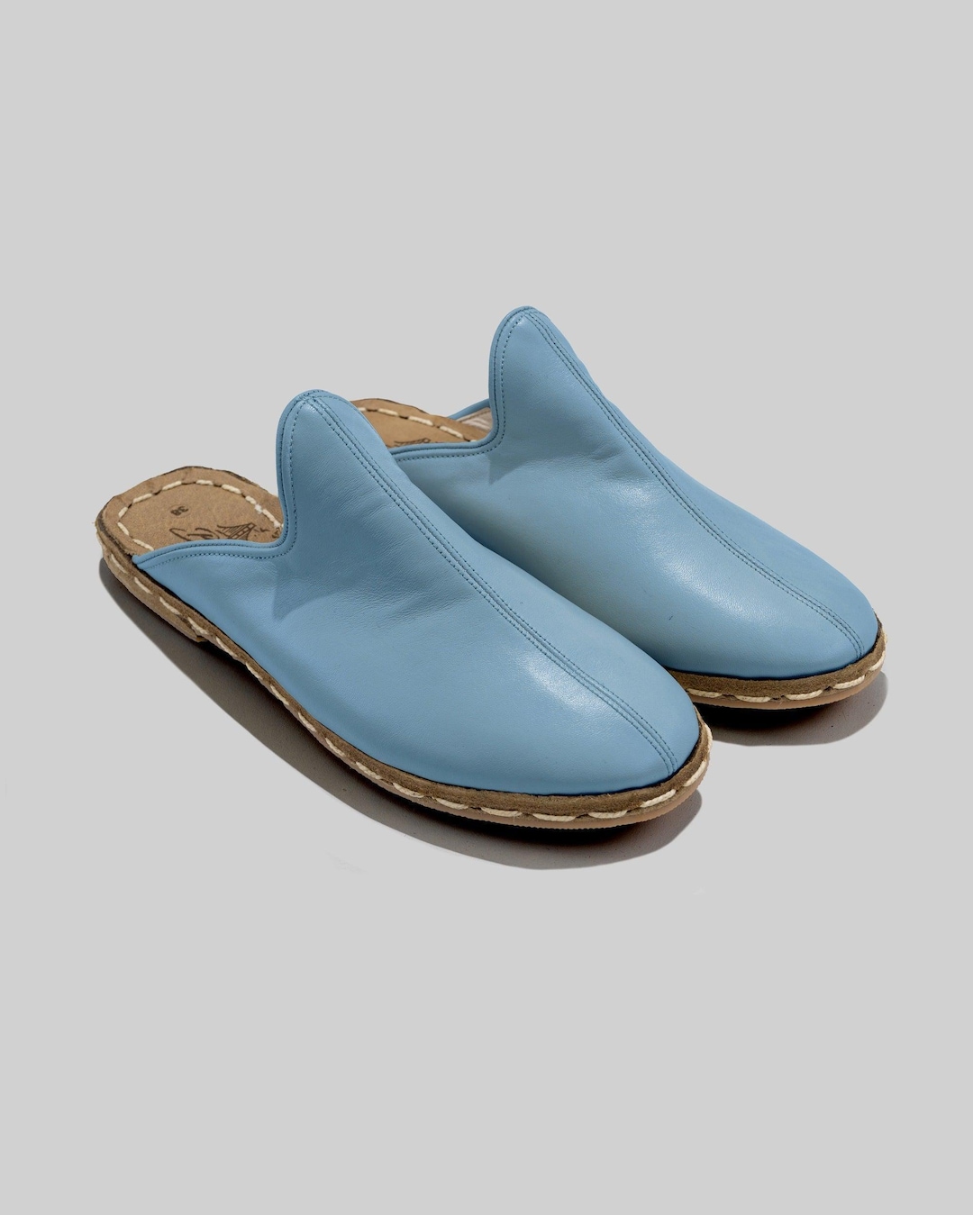Wide Toe Box Slippers Minimalist Leather - Baby Blue Color - Flexible ...