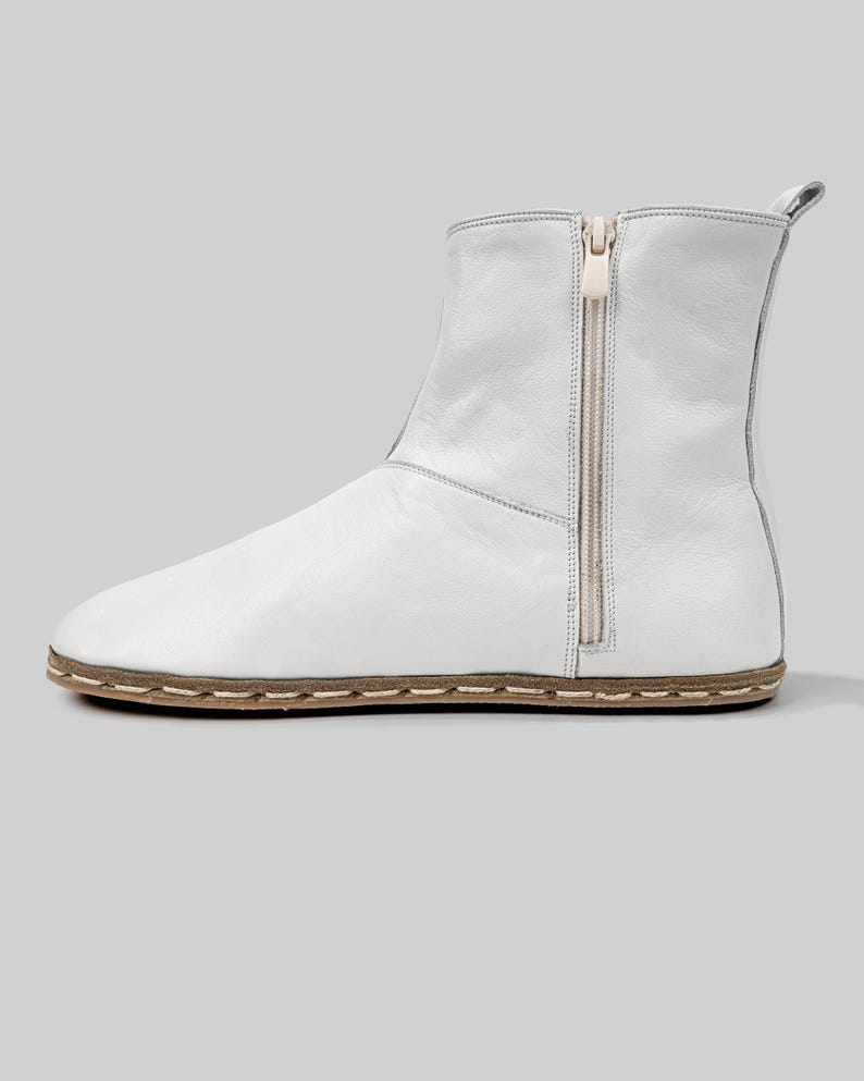 White Leather Boots Zero Drop Flexible - Handmade Chelsea Boot - Wide ...