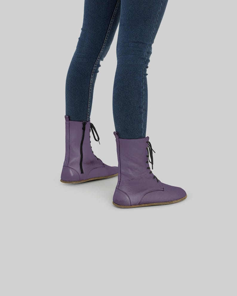 Barefoot Leather Boots: Purple Drum Dyed, Wide Toe Box - Etsy