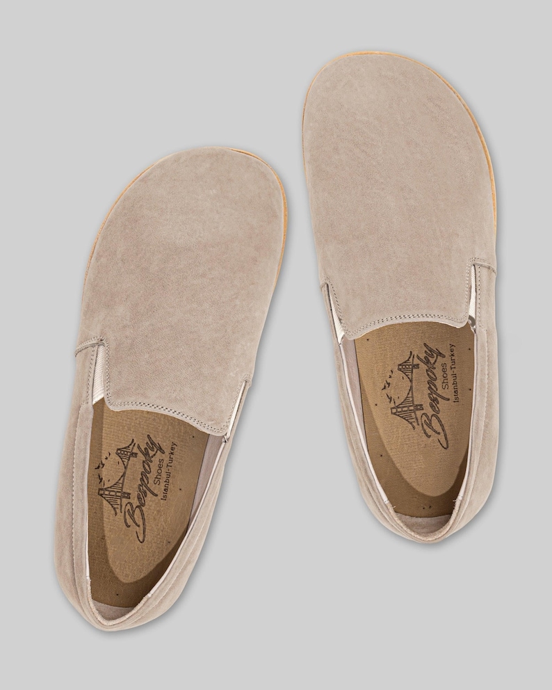 Beige Nubuck Leather Wide Toe Box Shoes: Natural Walking Gait Support ...