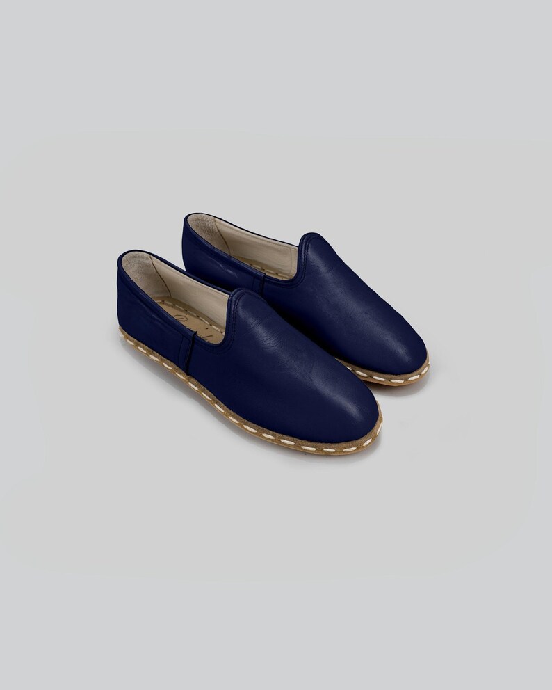 Zero Drop Navy Leather Shoes - Wide Toe Box, Hand Stitched Slip On ...