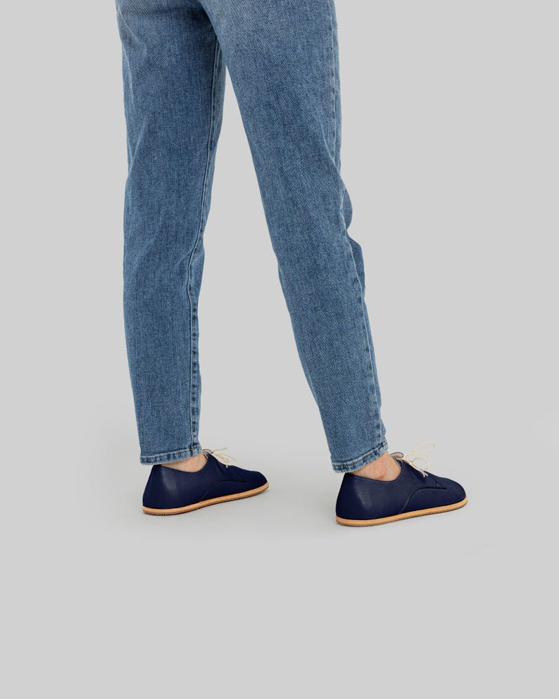 Leather Oxford Shoes: Navy Blue, Zero Drop, Wide Toe Box (men's Sizes ...