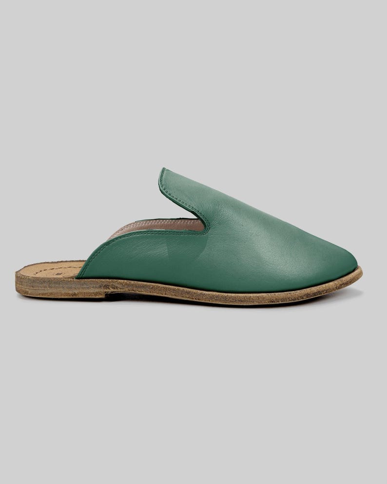 Slip on Leather Mules: Wide Toe, Green Pointed - Sustainable Craft - Etsy