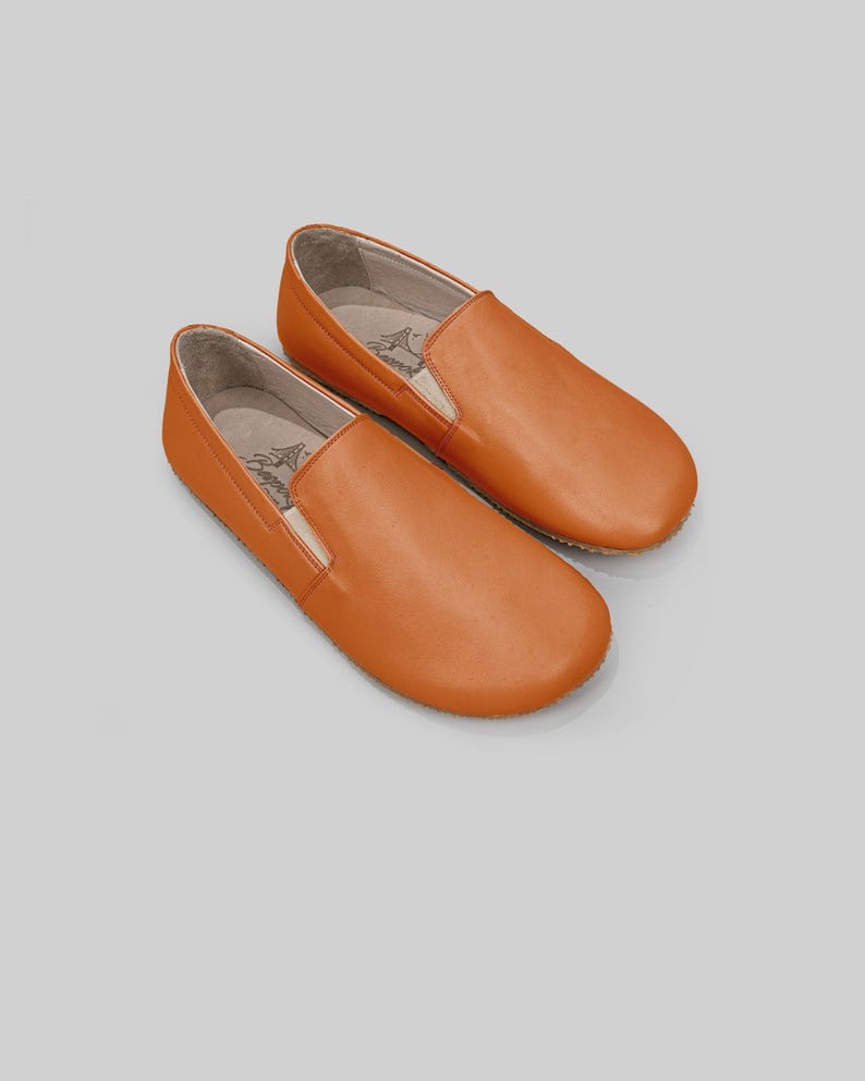 Wide Toe Box Natural Leather Shoes: Orange Cowhide Upper, Zero Drop ...