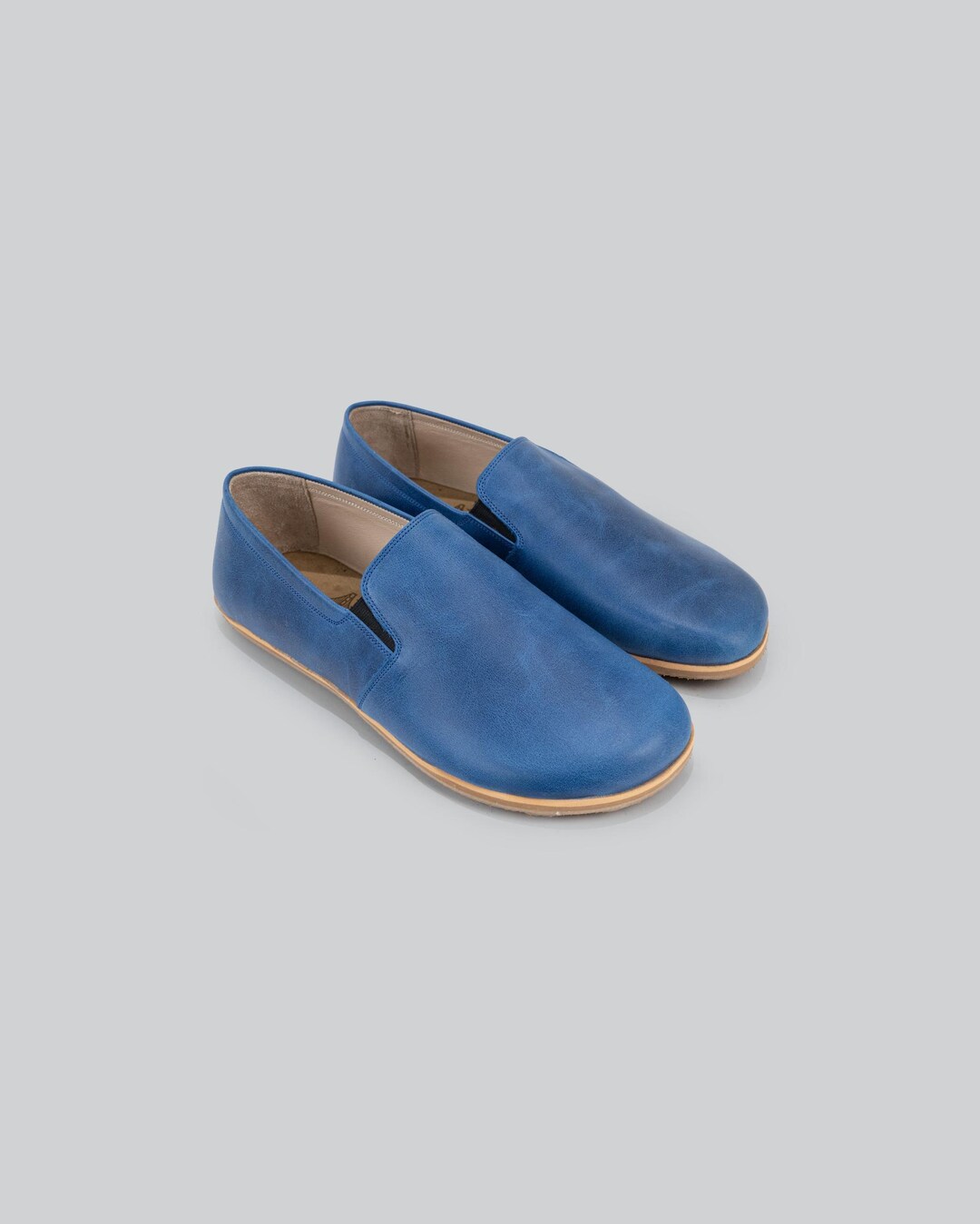 Turkish Loafers: Barefoot Design, Blue Leather - Wide Toe Box - Etsy