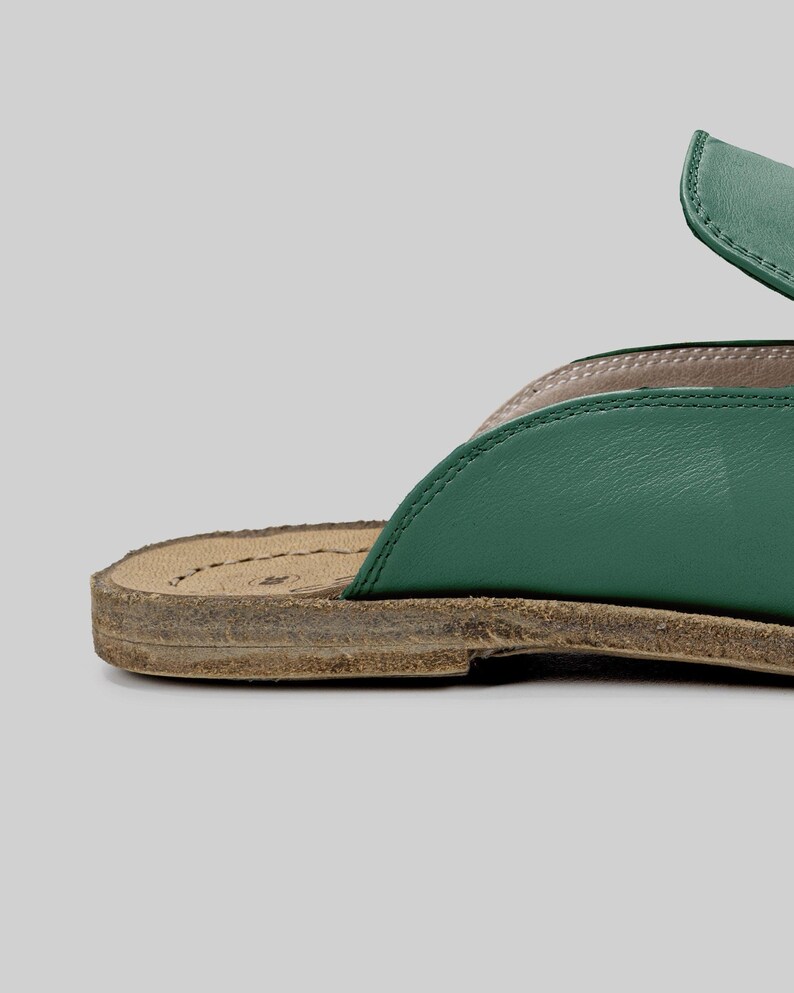 Slip on Leather Mules: Wide Toe, Green Pointed - Sustainable Craft - Etsy