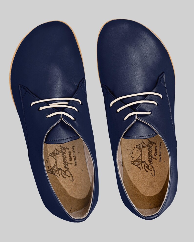 Leather Oxford Shoes: Navy Blue, Zero Drop, Wide Toe Box (men's Sizes ...