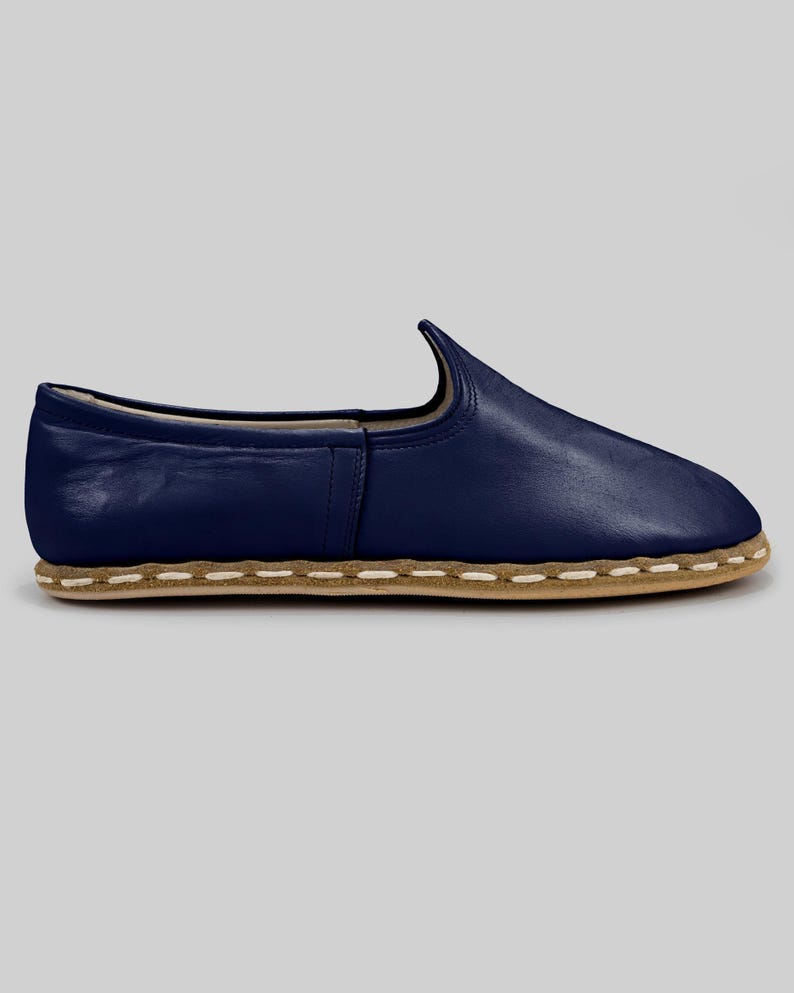 Zero Drop Navy Leather Shoes - Wide Toe Box, Hand Stitched Slip On ...