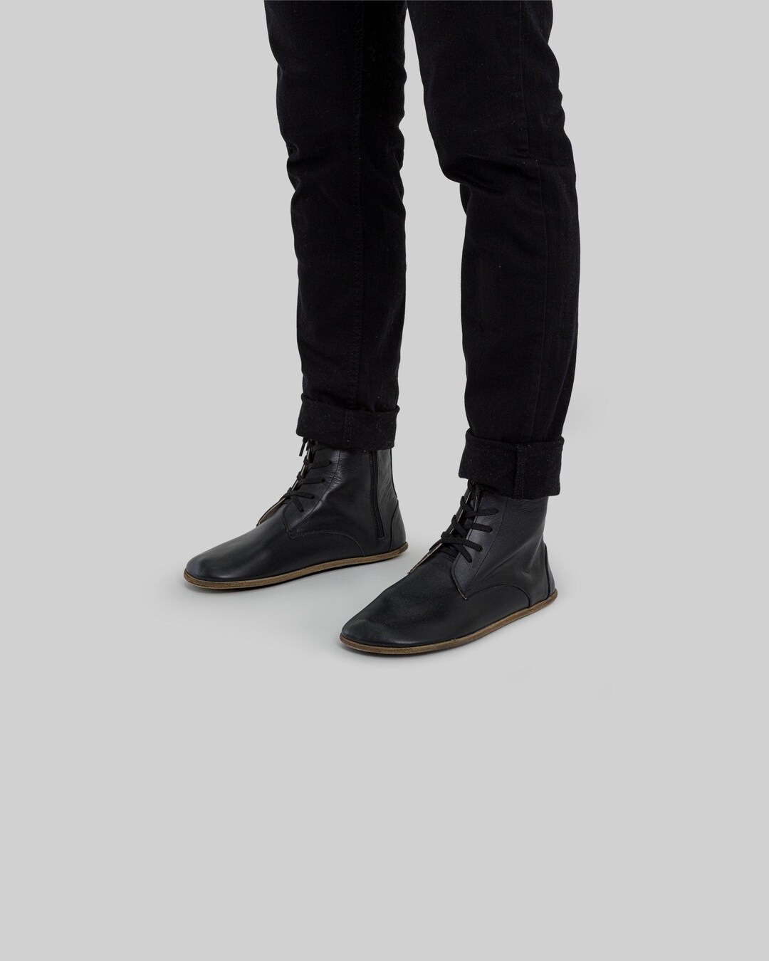 Toe Box Boots Wide Toe Splay Design - Black Leather Footwear, Zero Drop ...
