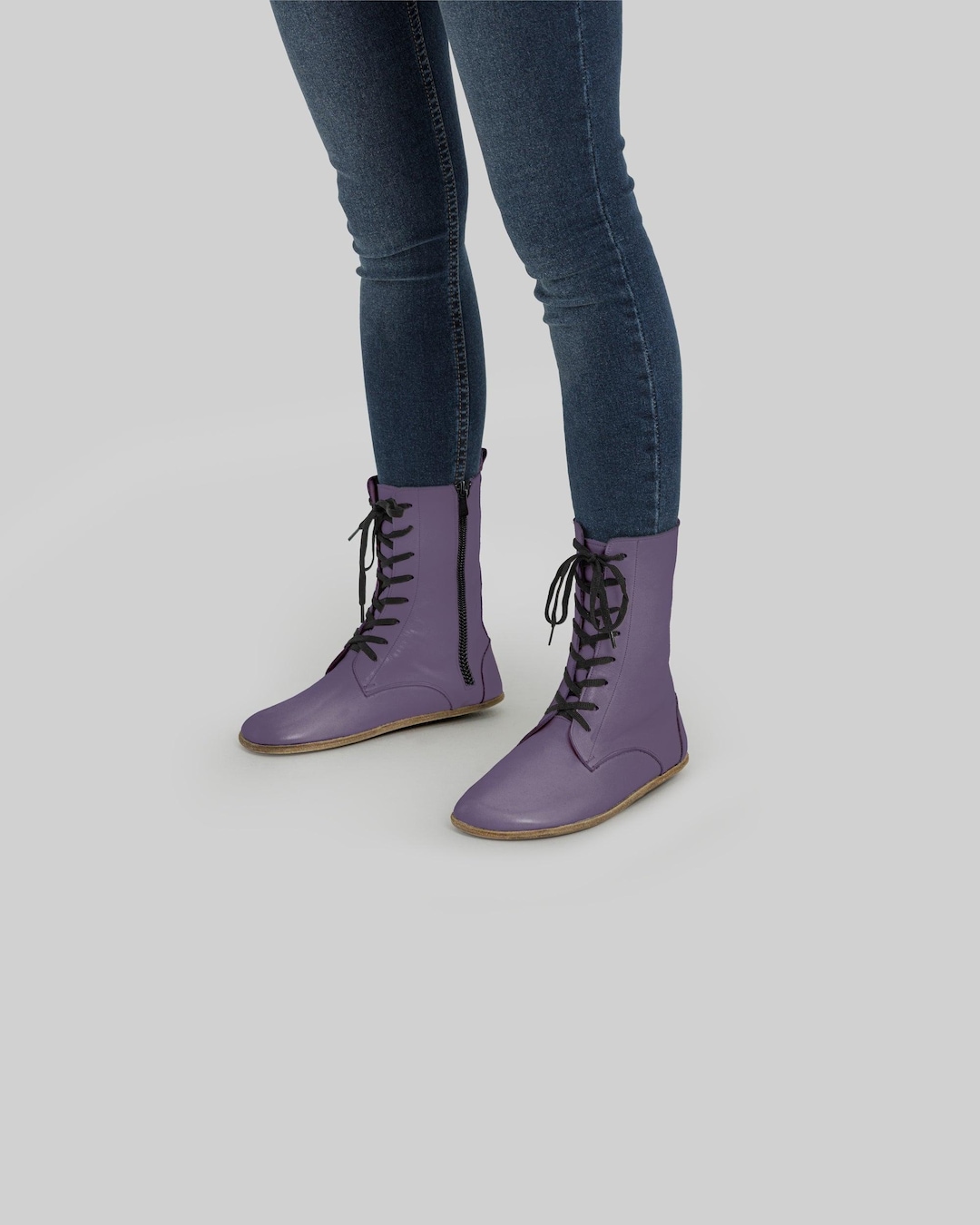 Barefoot Leather Boots: Purple Drum Dyed, Wide Toe Box - Etsy