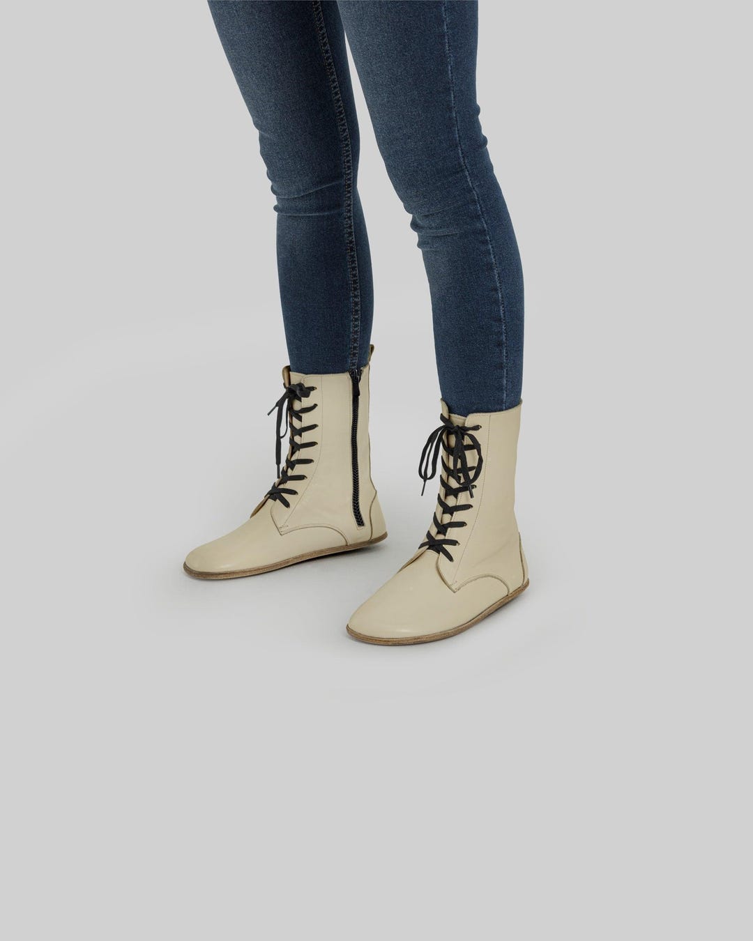 Artisan Beige Wide Toe Box Boots, Handmade Drum Dyed Leather, Zero Drop ...