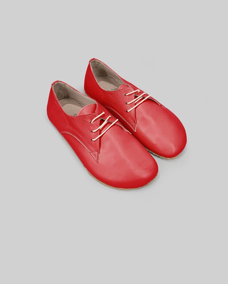 Zero Drop Barefoot Wide Toe Box Shoes - Red Leather Oxford, Flexible ...