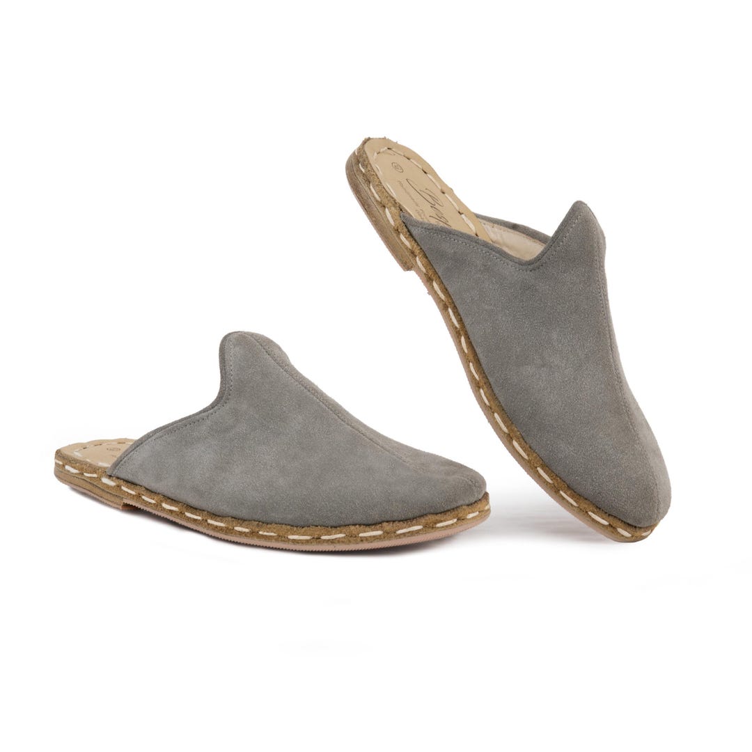 Wide Toe Box Slippers: Barefoot Design, Grey Suede (handmade Leather ...