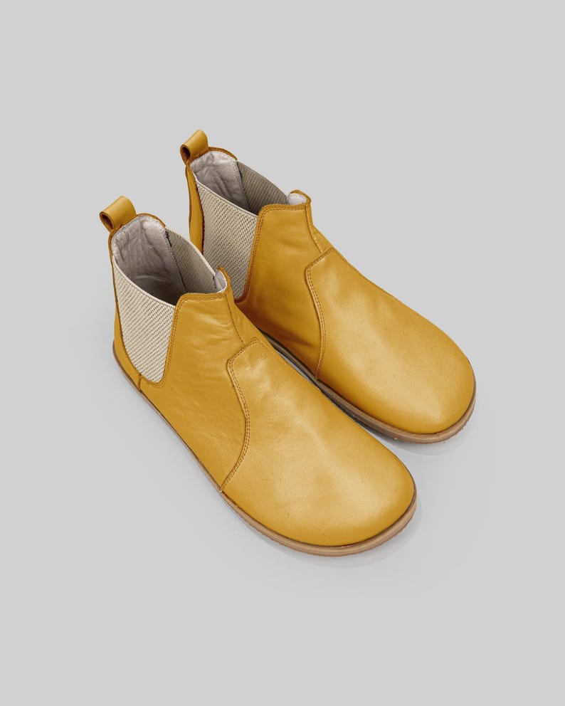 Wide Toe Box Chelsea Boots, Mustard Leather (slip-on, Flexible Sole) - Etsy