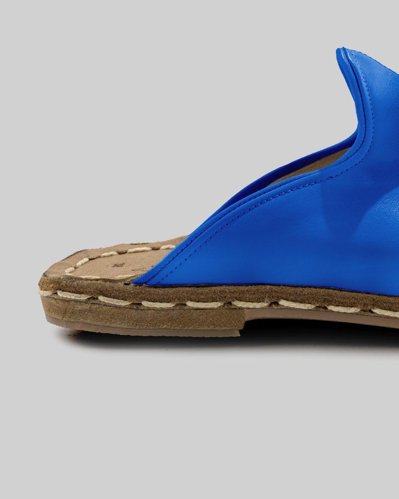 Leather Slippers: Wide Toe Box, Blue Slip-ons (handmade, Zero Drop ...