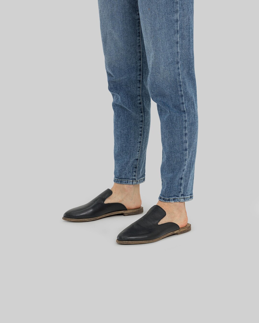 Black Smooth Pointed Toe Mule Leather Womens Slippers, Comfortable ...