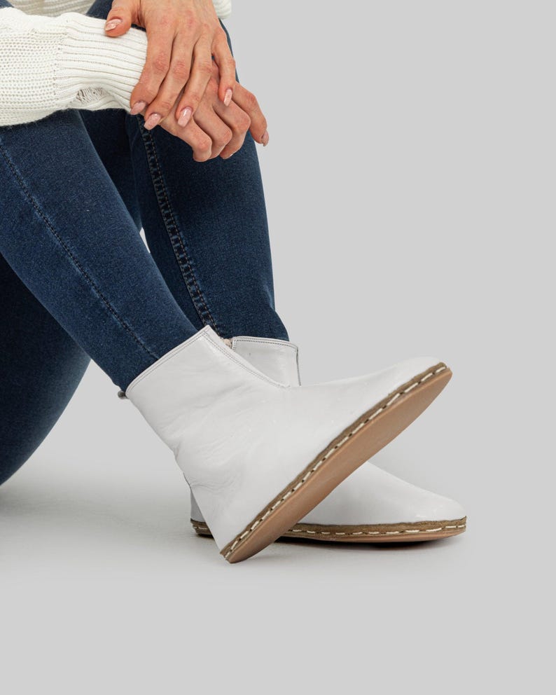 White Leather Boots Zero Drop Flexible - Handmade Chelsea Boot - Wide ...
