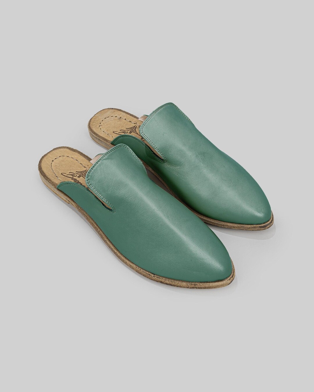 Slip on Leather Mules: Wide Toe, Green Pointed - Sustainable Craft - Etsy