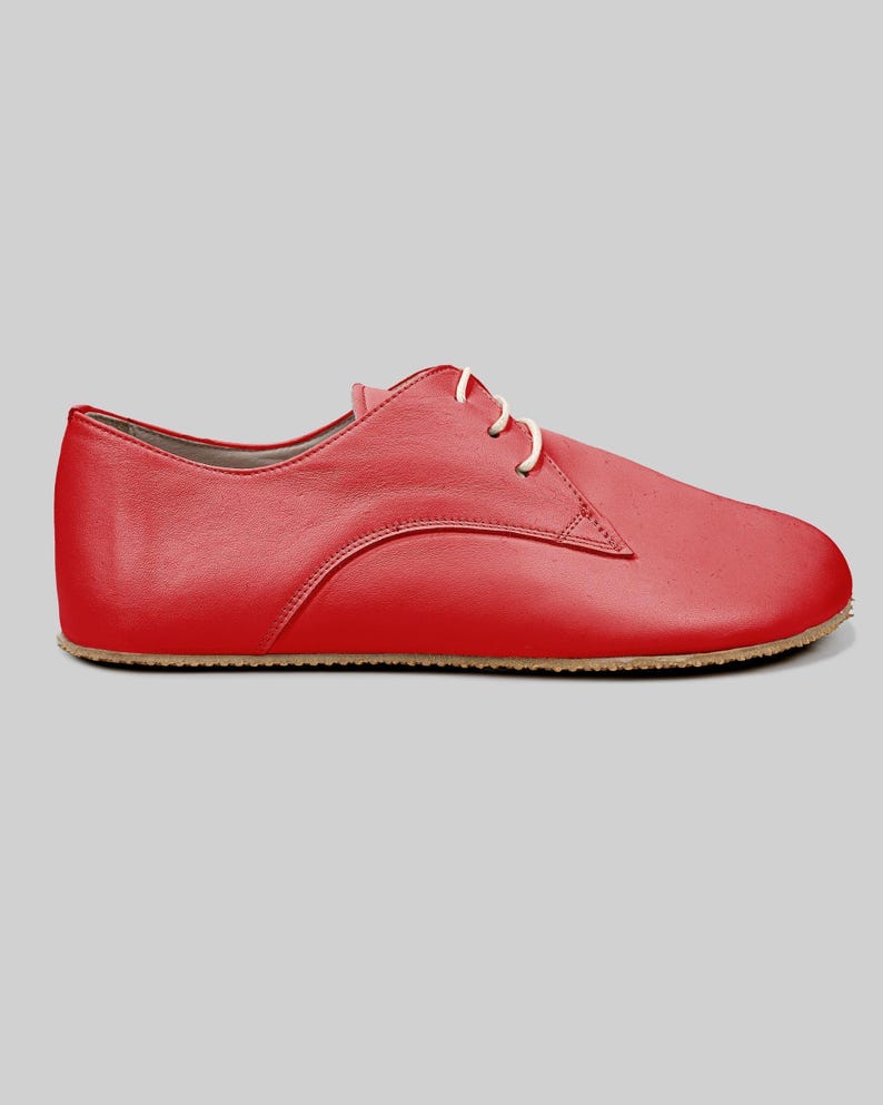Zero Drop Barefoot Wide Toe Box Shoes - Red Leather Oxford, Flexible ...