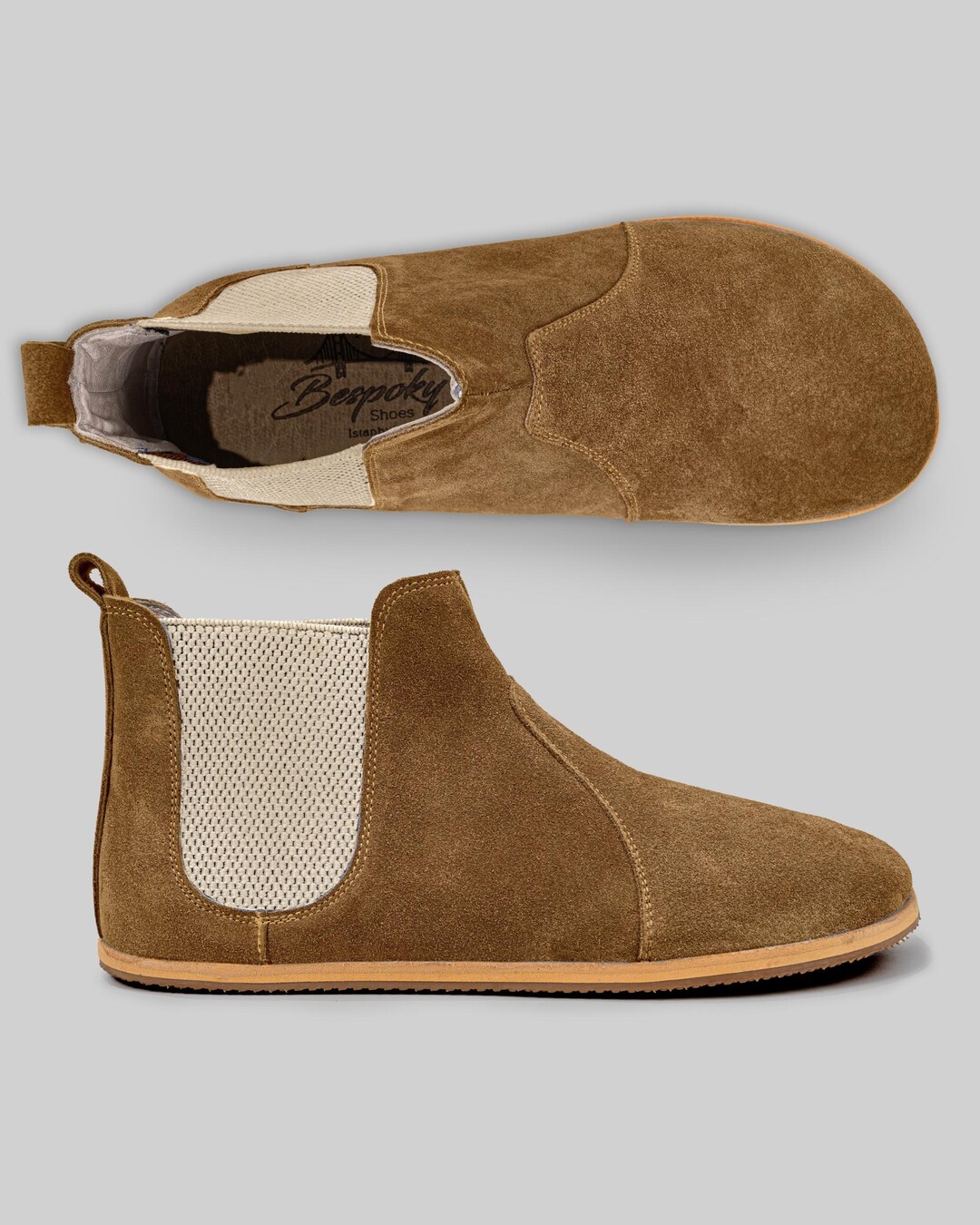 Women Suede Brown Barefoot Boots, Leather Chelsea Minimalist Shoes ...