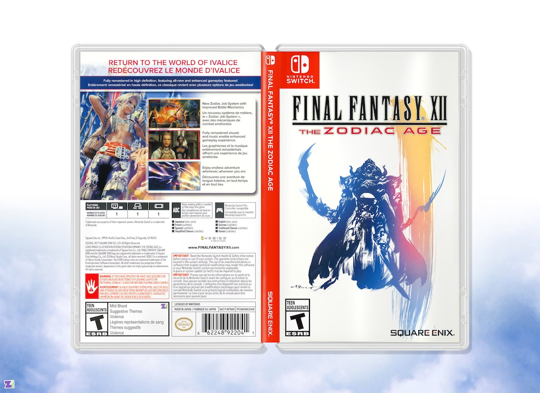 Final Fantasy XII the Zodiac Age Cover Art: Replacement Insert / Case ...