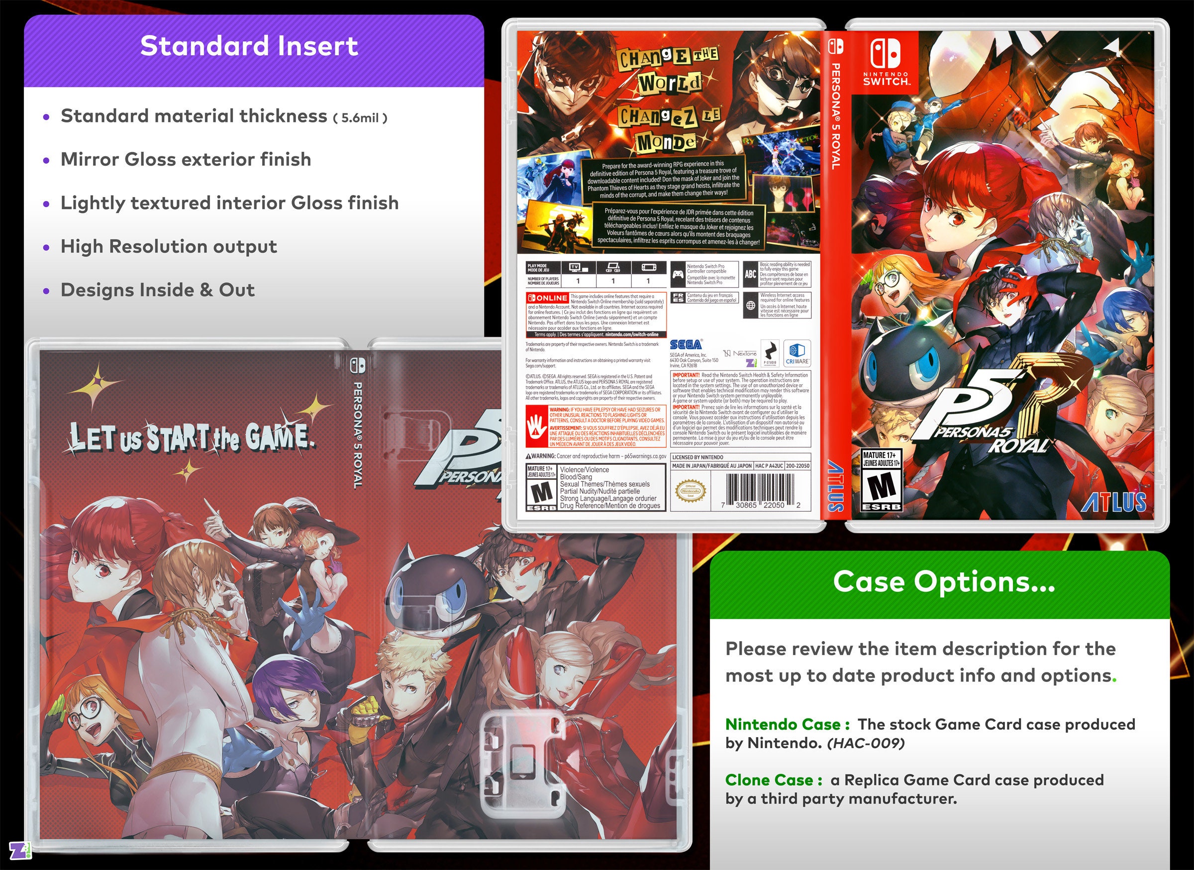Persona 5 Royal Reversible Cover Art: Insert / Case for Nintendo Switch ...