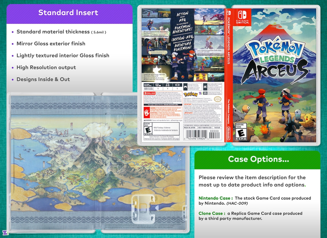 Pokémon Legends Arceus Cover Art: Replacement Insert & Case for ...