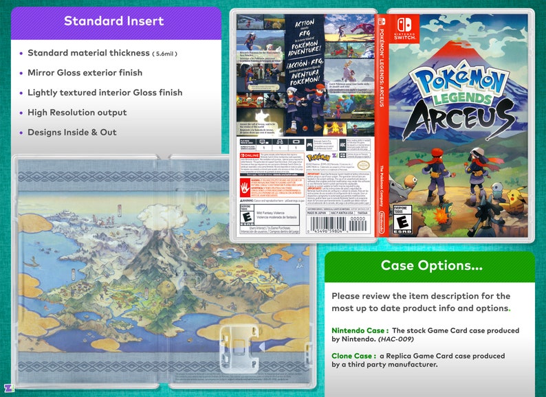 Pokémon Legends Arceus Cover Art: Replacement Insert & Case for ...