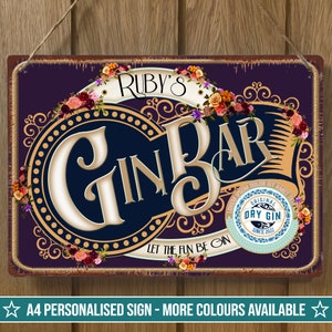 Personalised Gin Bar Sign Metal Wall Door Floral Vintage Retro - Etsy UK