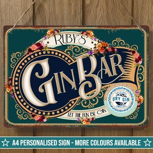 Personalised Gin Bar Sign Metal Wall Door Floral Vintage Retro - Etsy UK