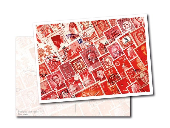 Postkarte: Rote Briefmarkencollage | Etsy