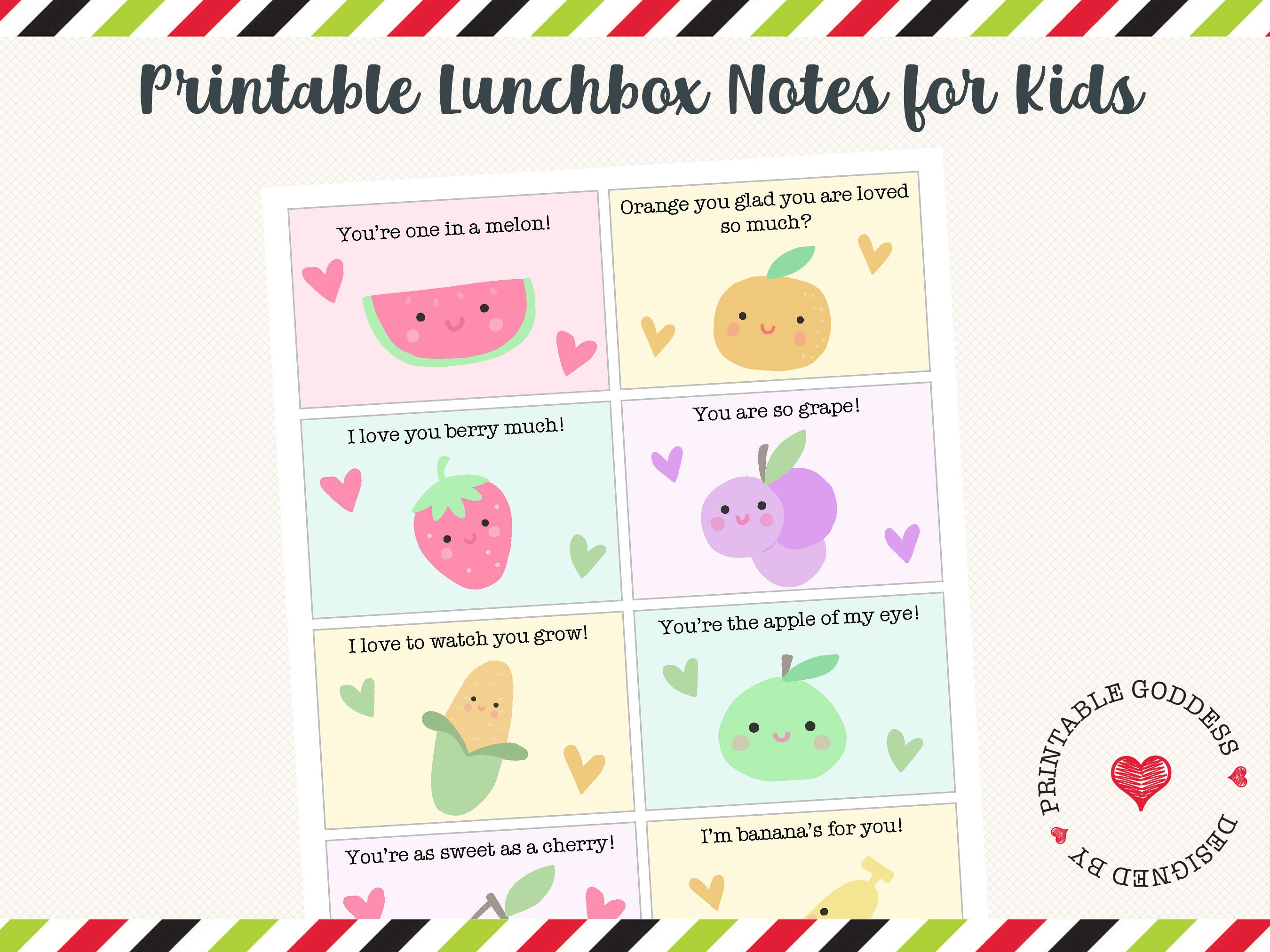 Cute Printable Lunch Box Notes for Kids, Back to School Lunchbox Notes ...