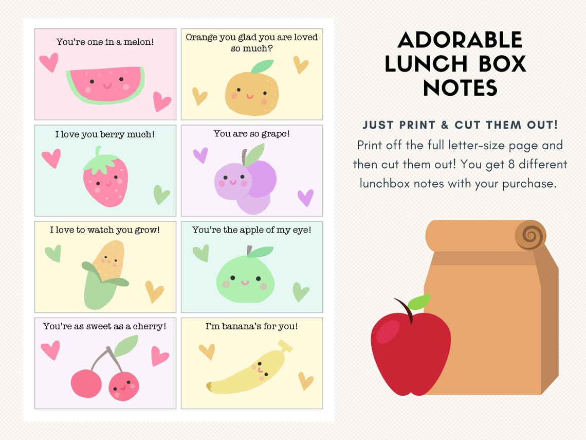 Cute Printable Lunch Box Notes for Kids, Back to School Lunchbox Notes ...