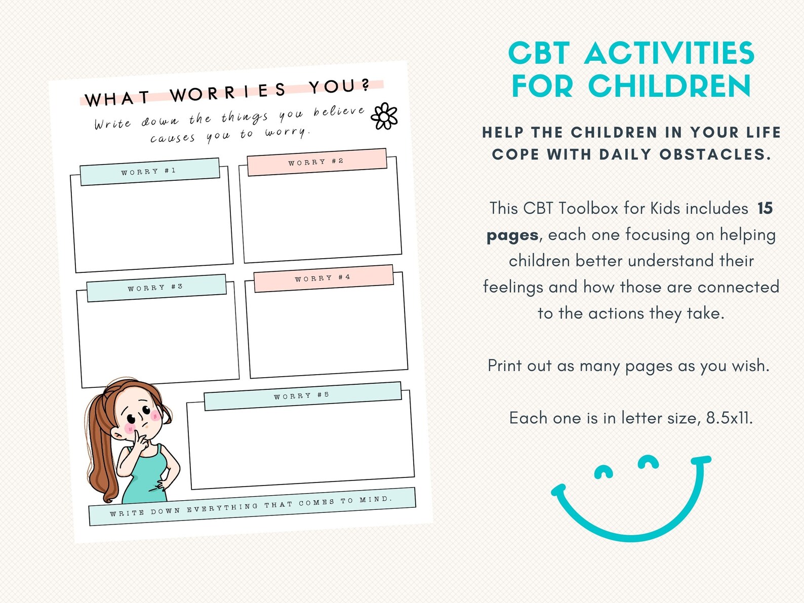 CBT Worksheets for Kids, Anxiety Relief Worksheets, Therapy Printables ...
