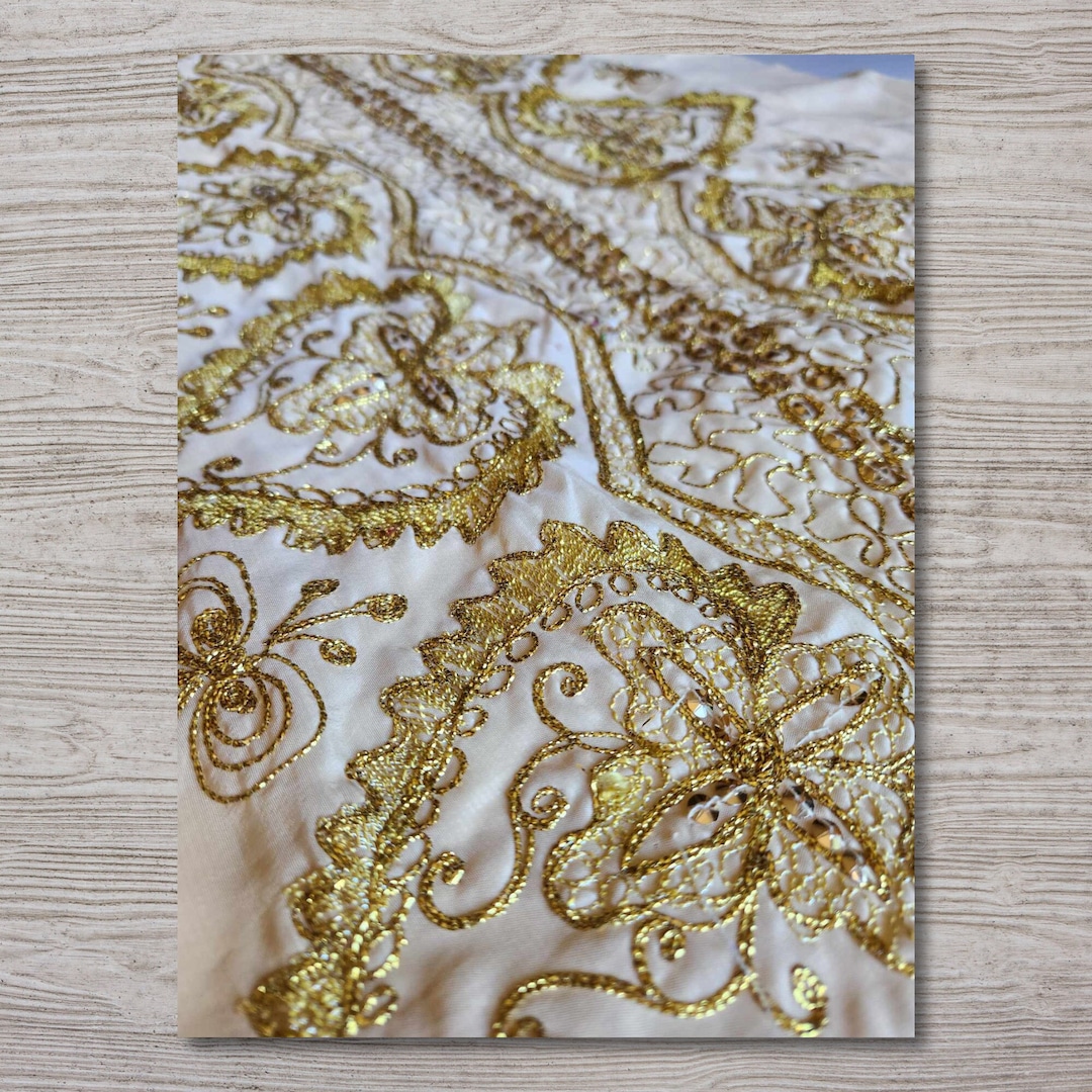 Gold Embroidered Fabric, Gold Boho Trim, Gold Fabric Embellishments - Etsy
