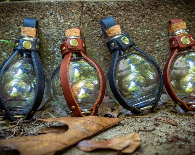 Leather Potion Bottle Holder / Glass Flask / Leather Bottle Strap ...