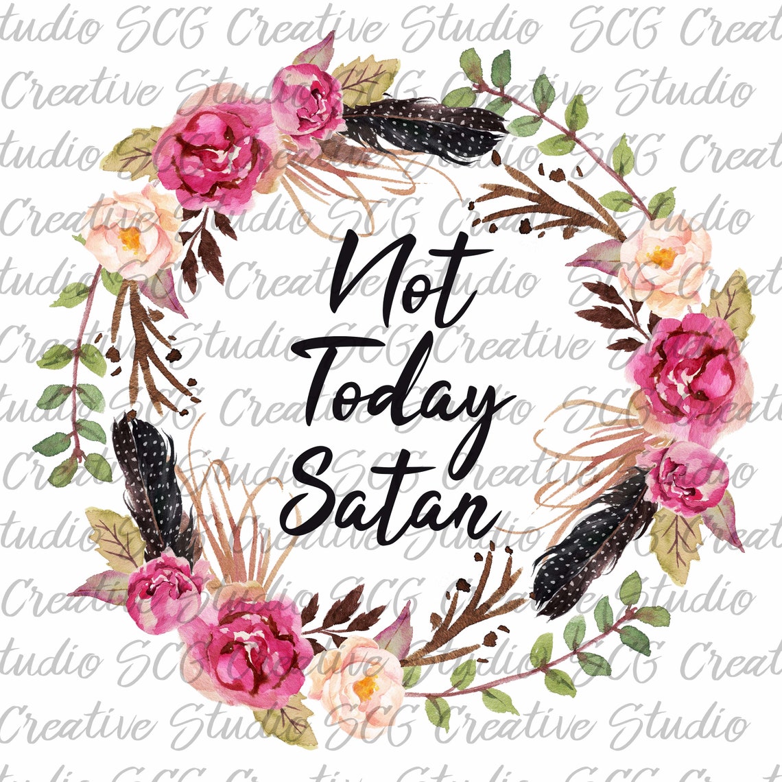 Not Today Satan Digital Design Floral Watercolor Digital - Etsy