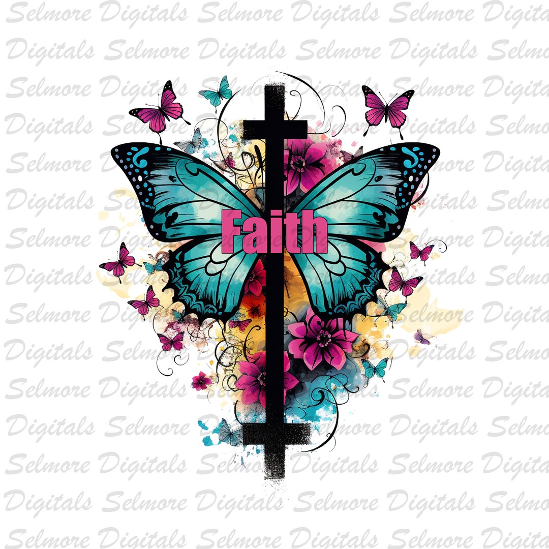 Faith Cross Butterfly PNG: Christian Sublimation Design (digital ...