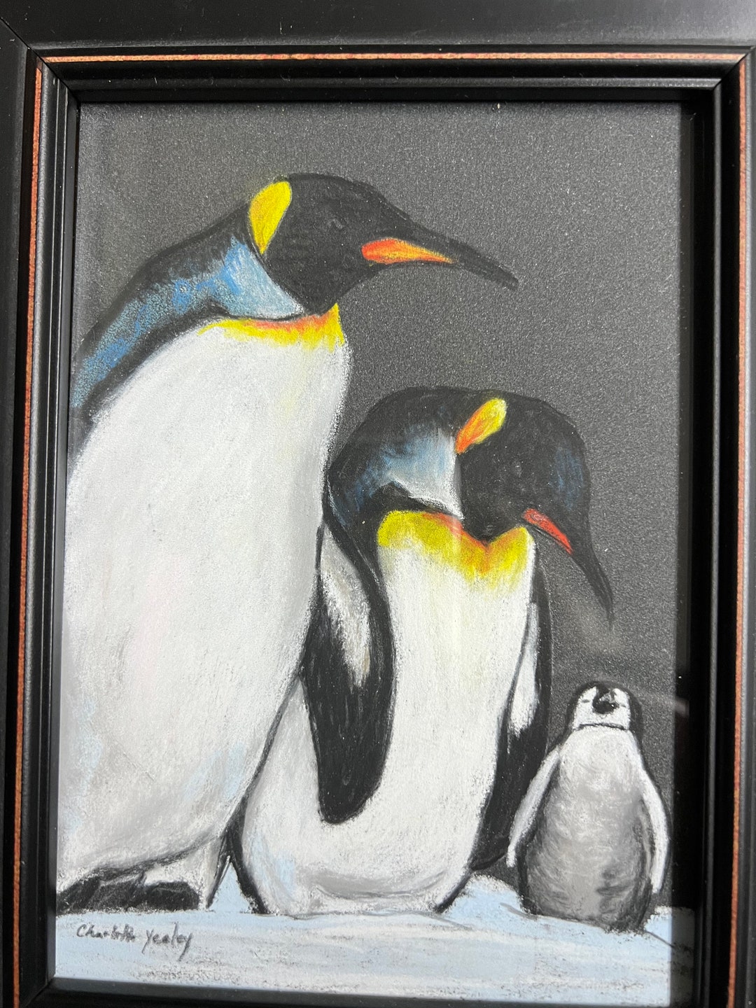 Penguin Family Bird Art Original Pastel Drawing/painting 5x7 Inch ...