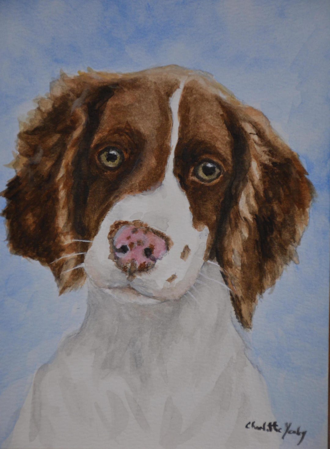 English Springer Spaniel Puppy Dog Portrait Original Hand Painted ...
