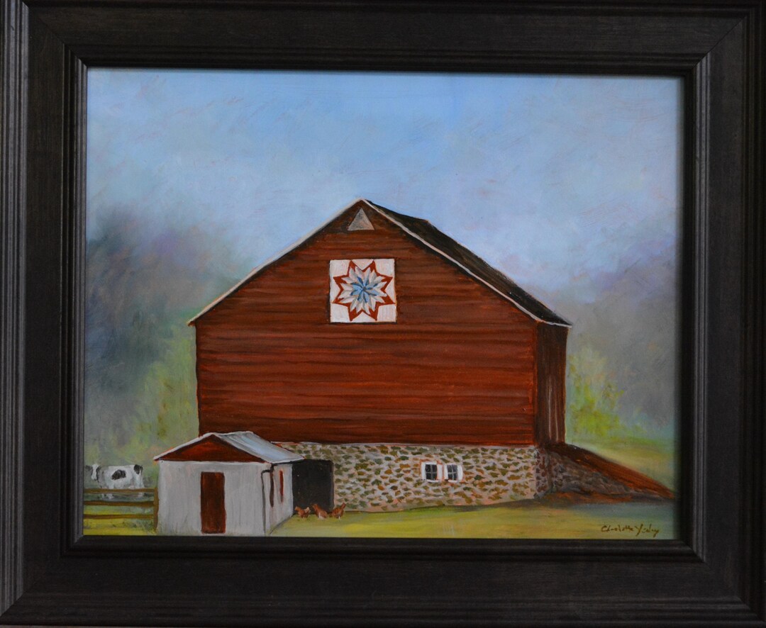 Barn With Pennsylvania Dutch Hex Sign Original Oil Painting Signed ...