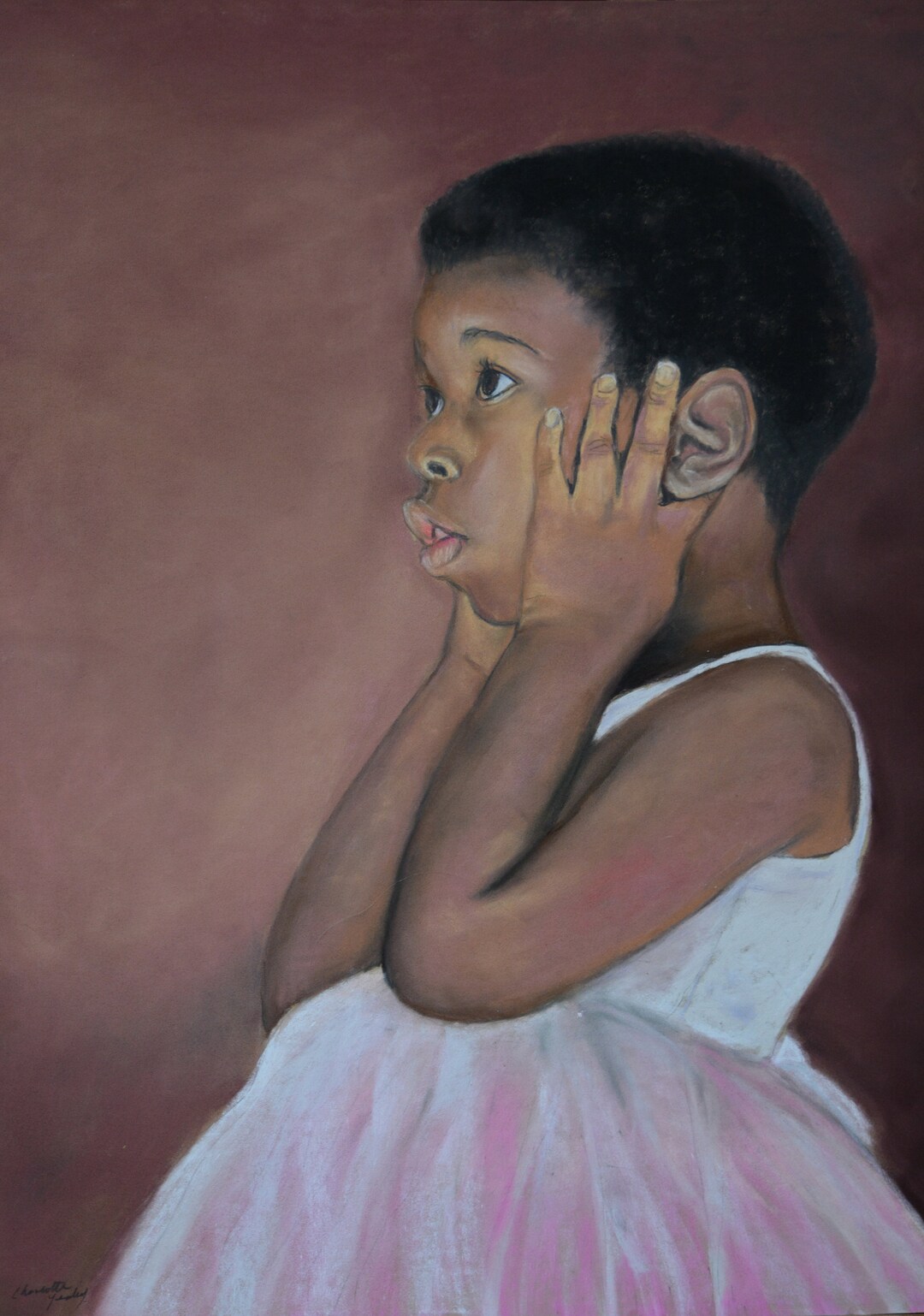 Girl Innocence Portrait Art Profile Original Pastel Drawing Painting ...