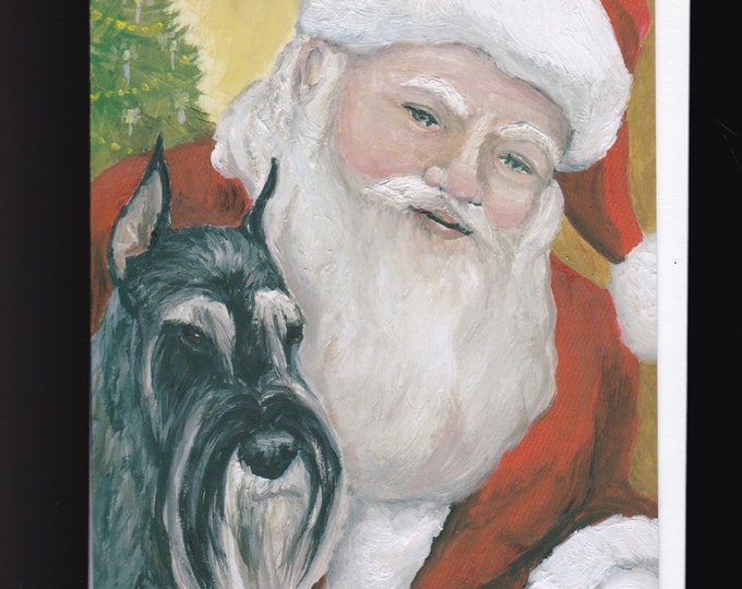 Schnauzer & Santa Claus Canine Christmas Dog Art Reproduction Christmas ...