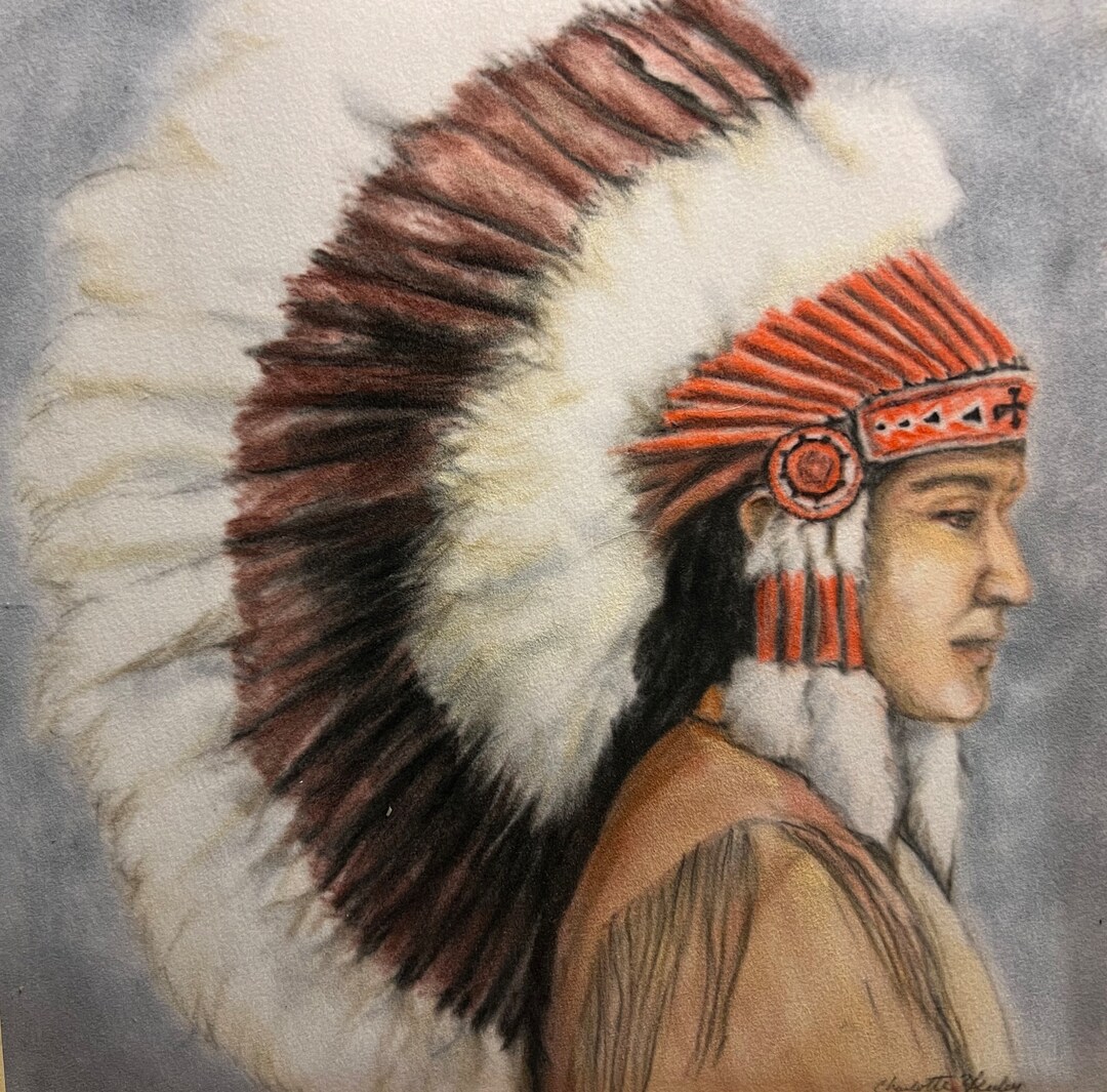 Native American Chief Original Pastel Pencil Drawing on Valour Paper ...