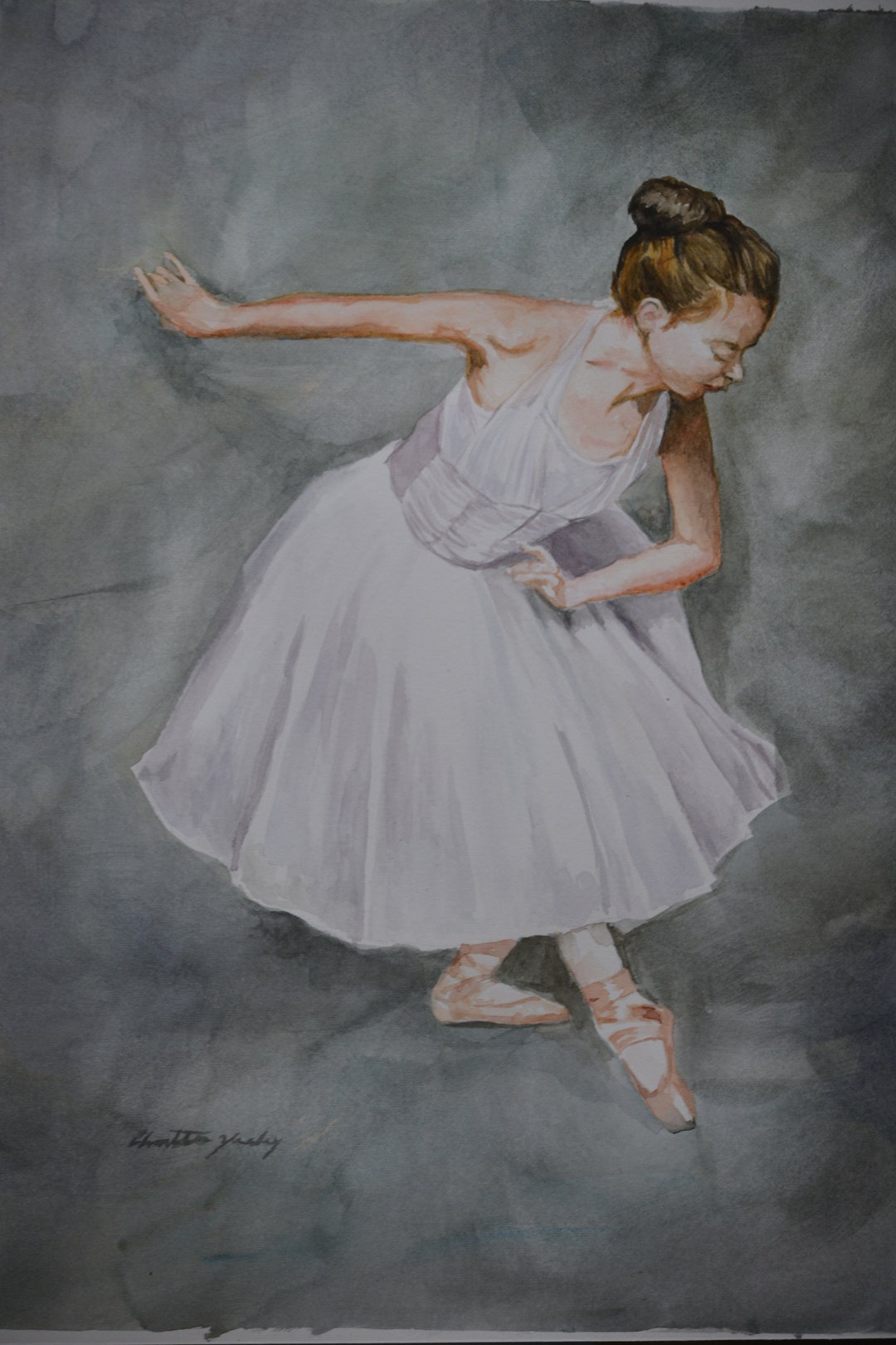 Balarina Girl Dancing Original ART Watercolor Painting Matted Antique ...