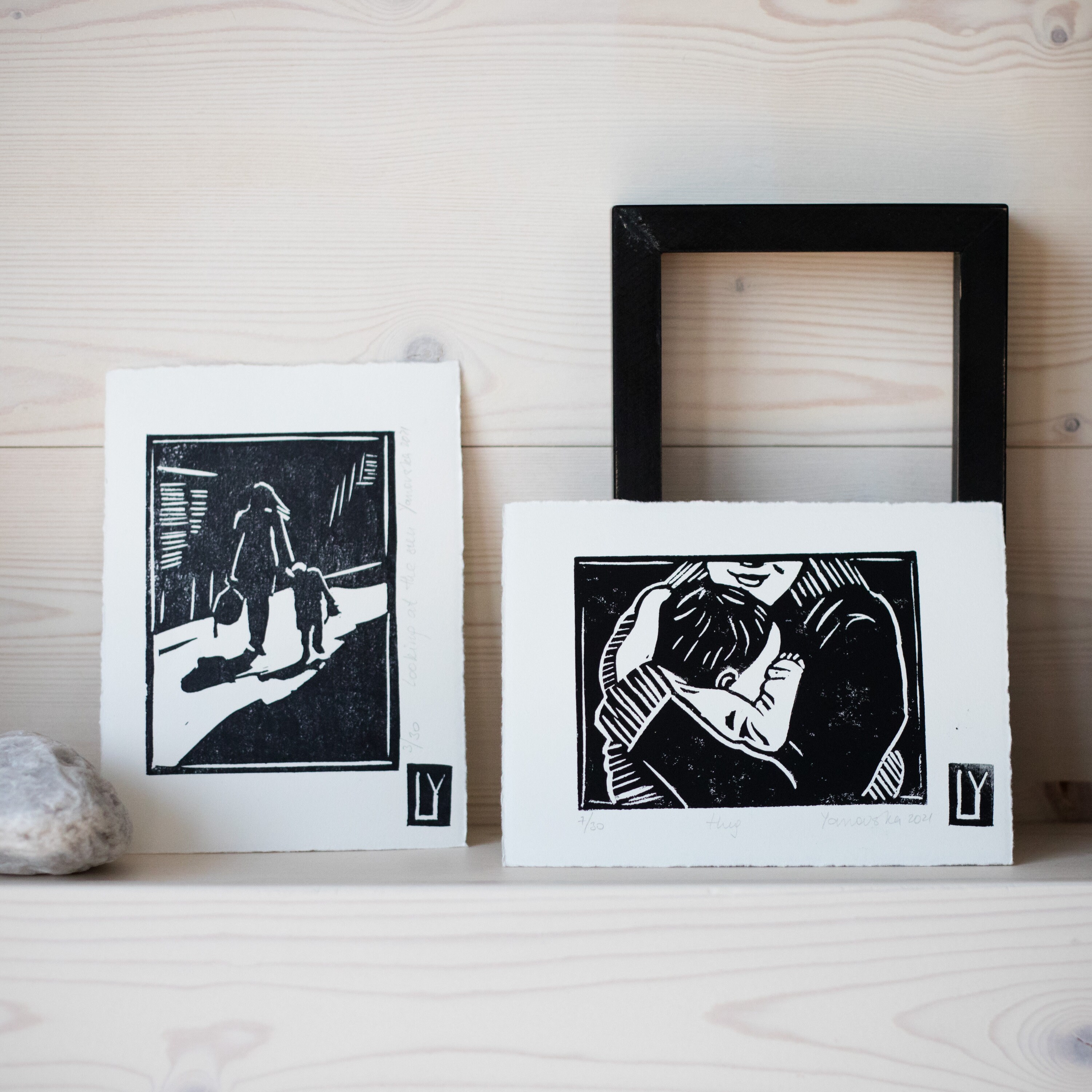Linoprint cards Art Linogravure Handmade paper Abstract thoughs Linocut ...