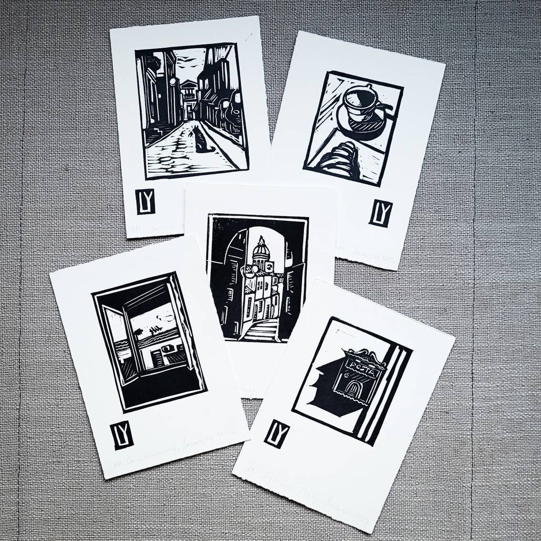 Sicilia Italia Set of Lino Cut Hand Printed Postcard - Etsy