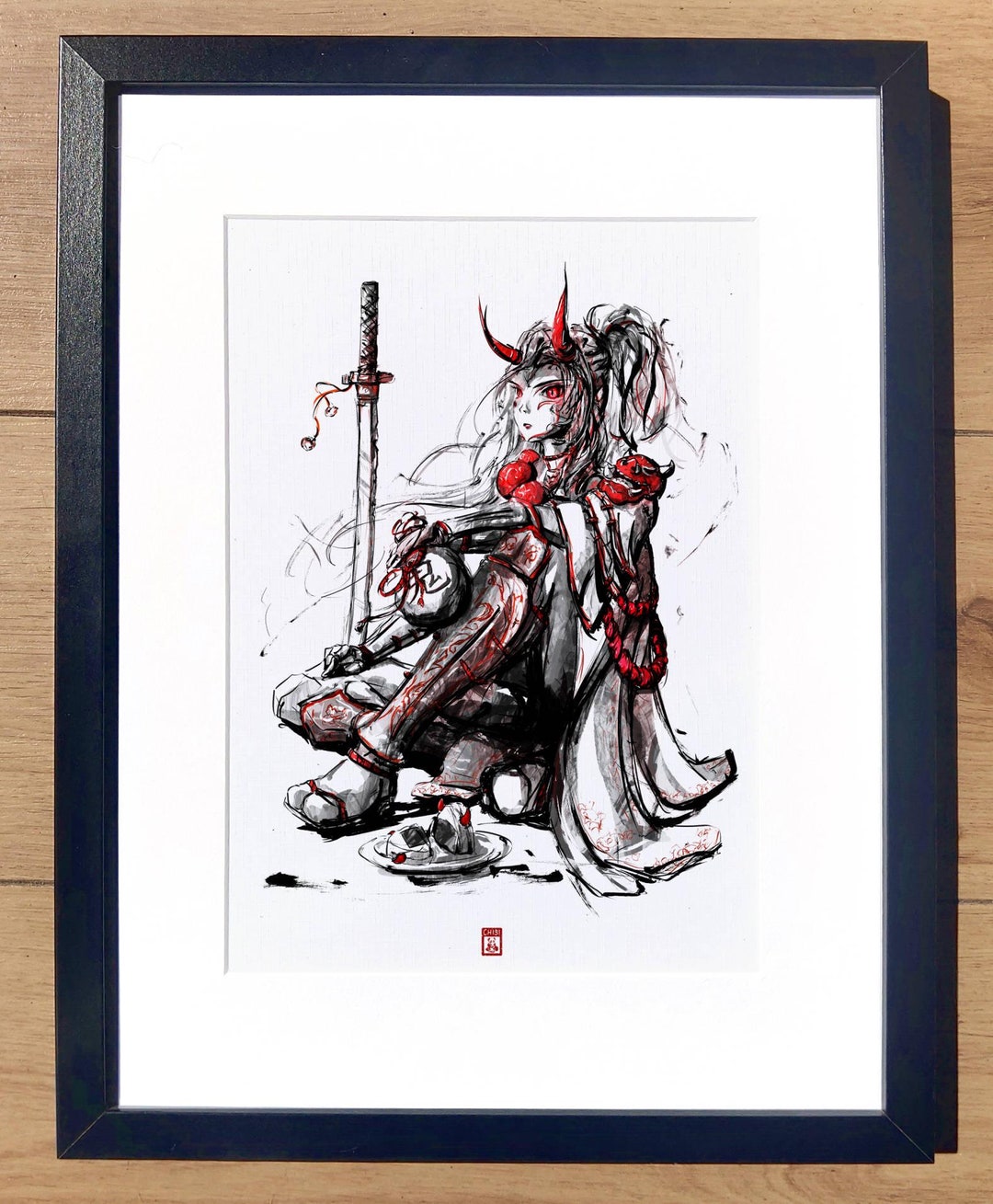 Art Print - Inked Oni Warrior Painting - Etsy