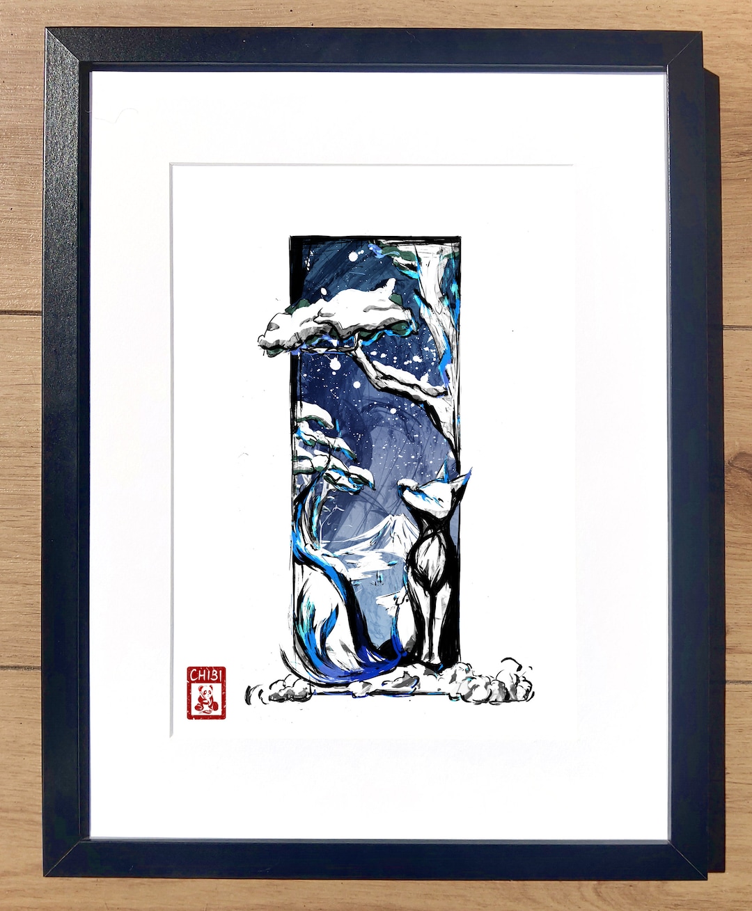 Art Print - Inked Winter Snow Fox Painting - Etsy